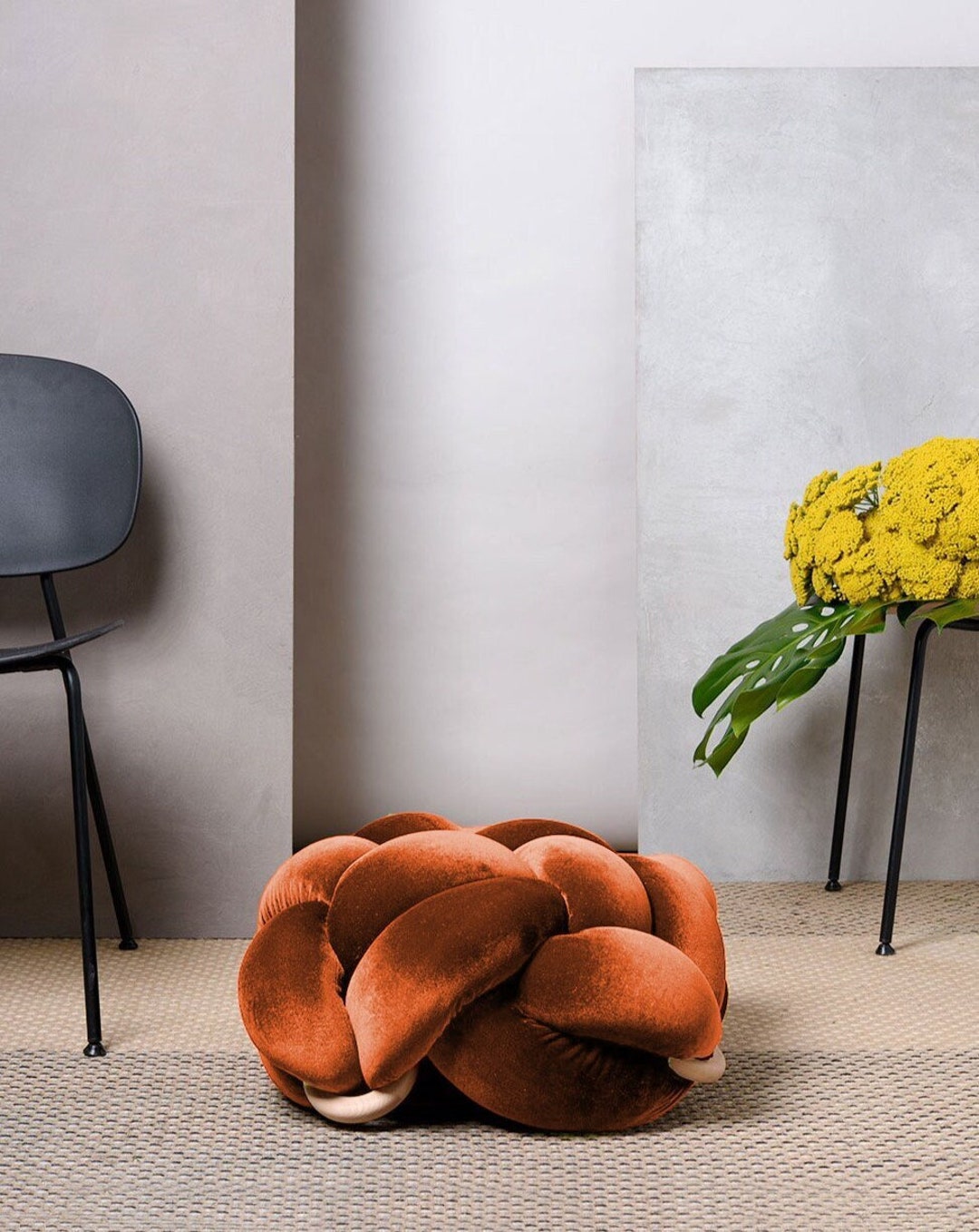 Medium Knot Floor Cushion in Velvet Copper, Velvet Ottoman ,ottoman ...