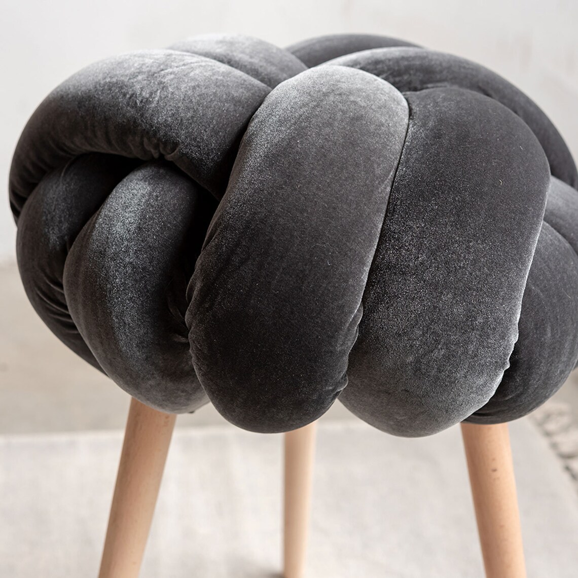 Grey Velvet Knot Stool Design Chair Modern Chair Industrial | Etsy