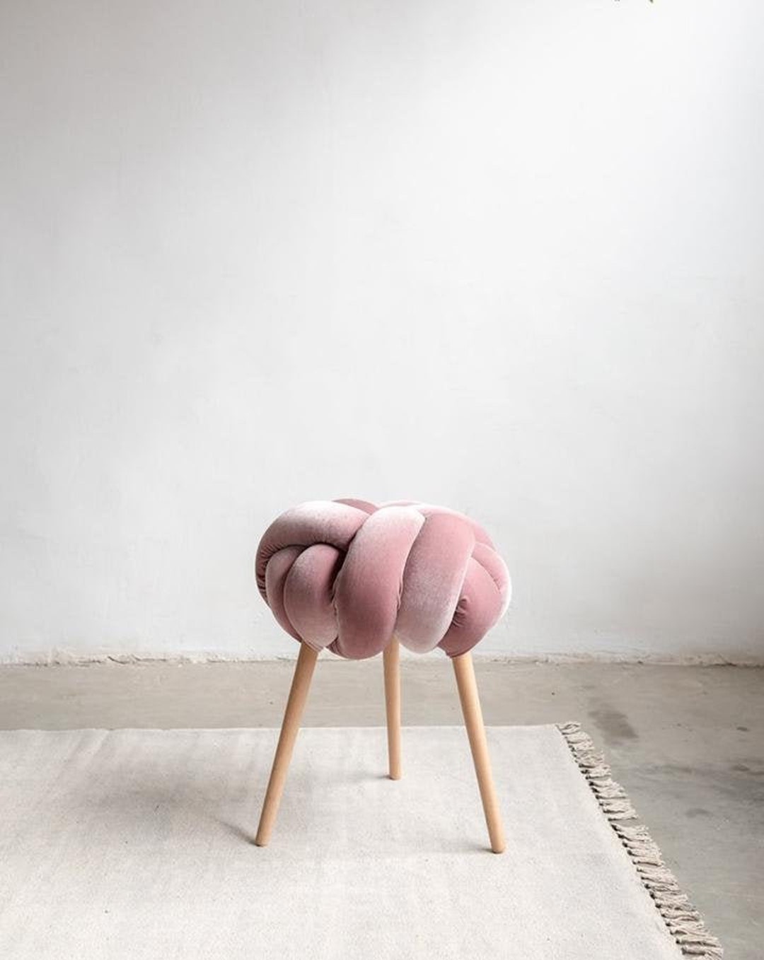 Blush Pink Velvet Knot Stool, Velvet Stool, Modern Velvet Stools ...