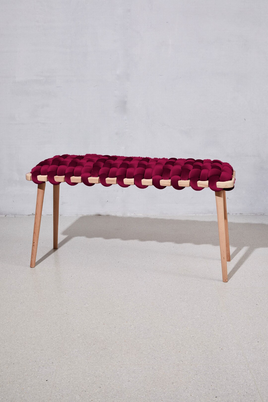 Woven Bench in Purple Velvet, Wooden Bench, Entrance Bench, Bedroom ...