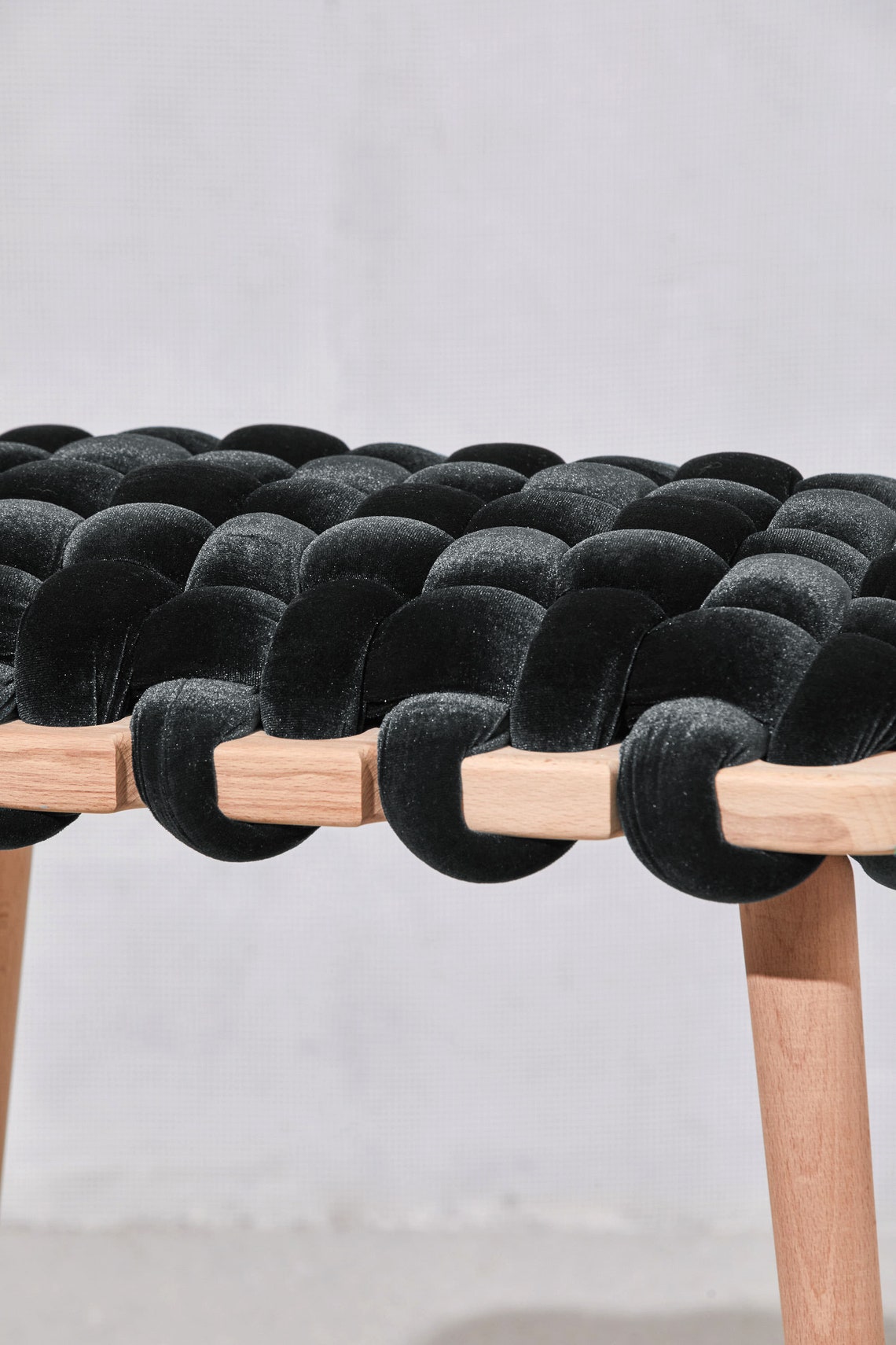 Woven Stool in Black Velvet Velvet Stool Velvet Stools - Etsy