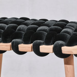 Woven Stool in Black Velvet, Velvet Stool, Velvet Stools, Woven Stool ...
