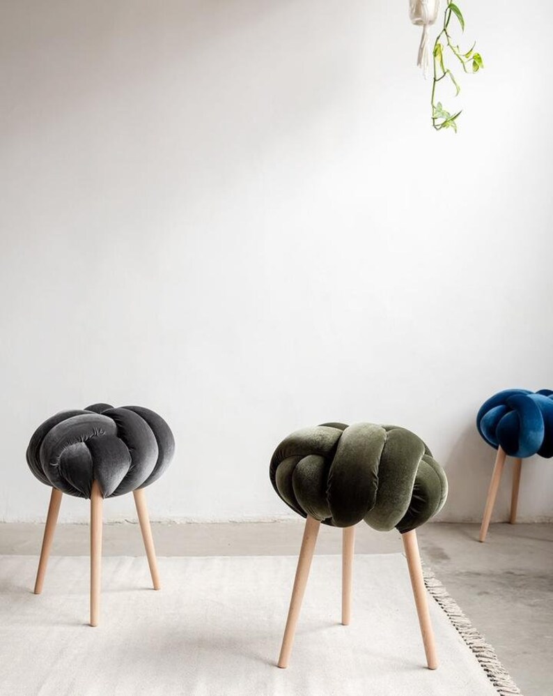 Grey Velvet Knot Stool Velvet Stool Modern Velvet Stools | Etsy
