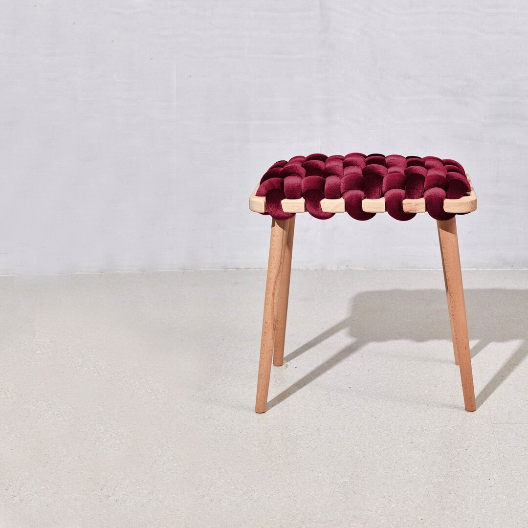 Woven Stool in Purple Velvet, Velvet Stool, Velvet Stools, Woven Stool ...