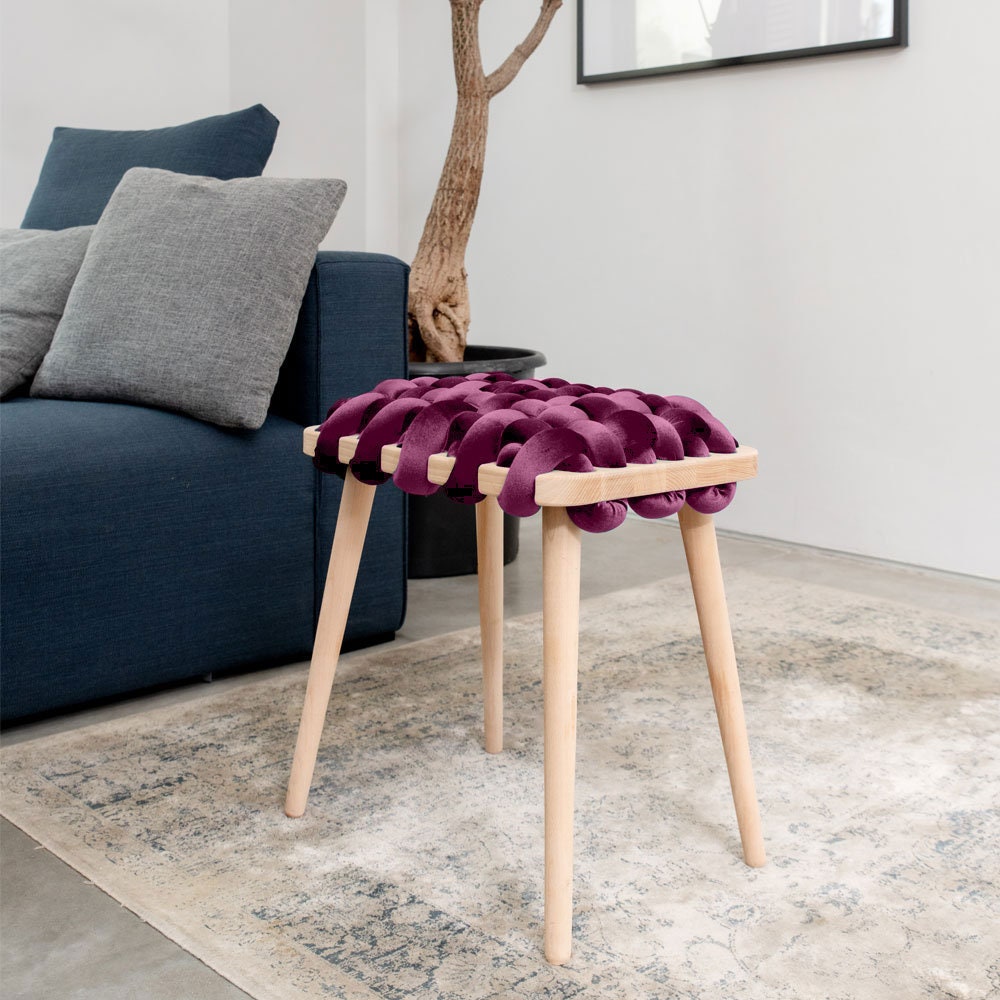 Woven Stool In Purple Velvet velvet stool velvet stools | Etsy