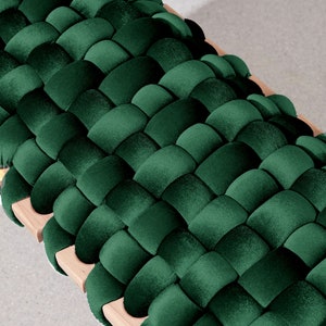 Woven Bench in Emerald Green Velvet, Wooden Bench, Entrance Bench ...