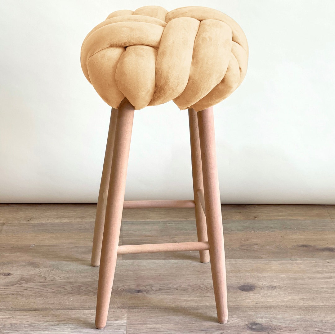 Cream Vegan Suede Knot Bar Stool, Design Chair, Modern Chair ...