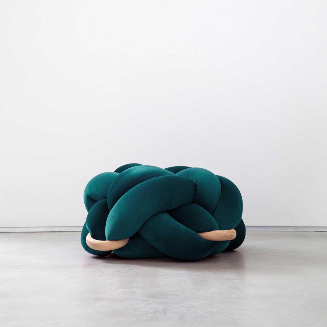 Dark Green Petrol Velvet Knot Ottoman, Floor Cushion Pouf, Large Floor ...