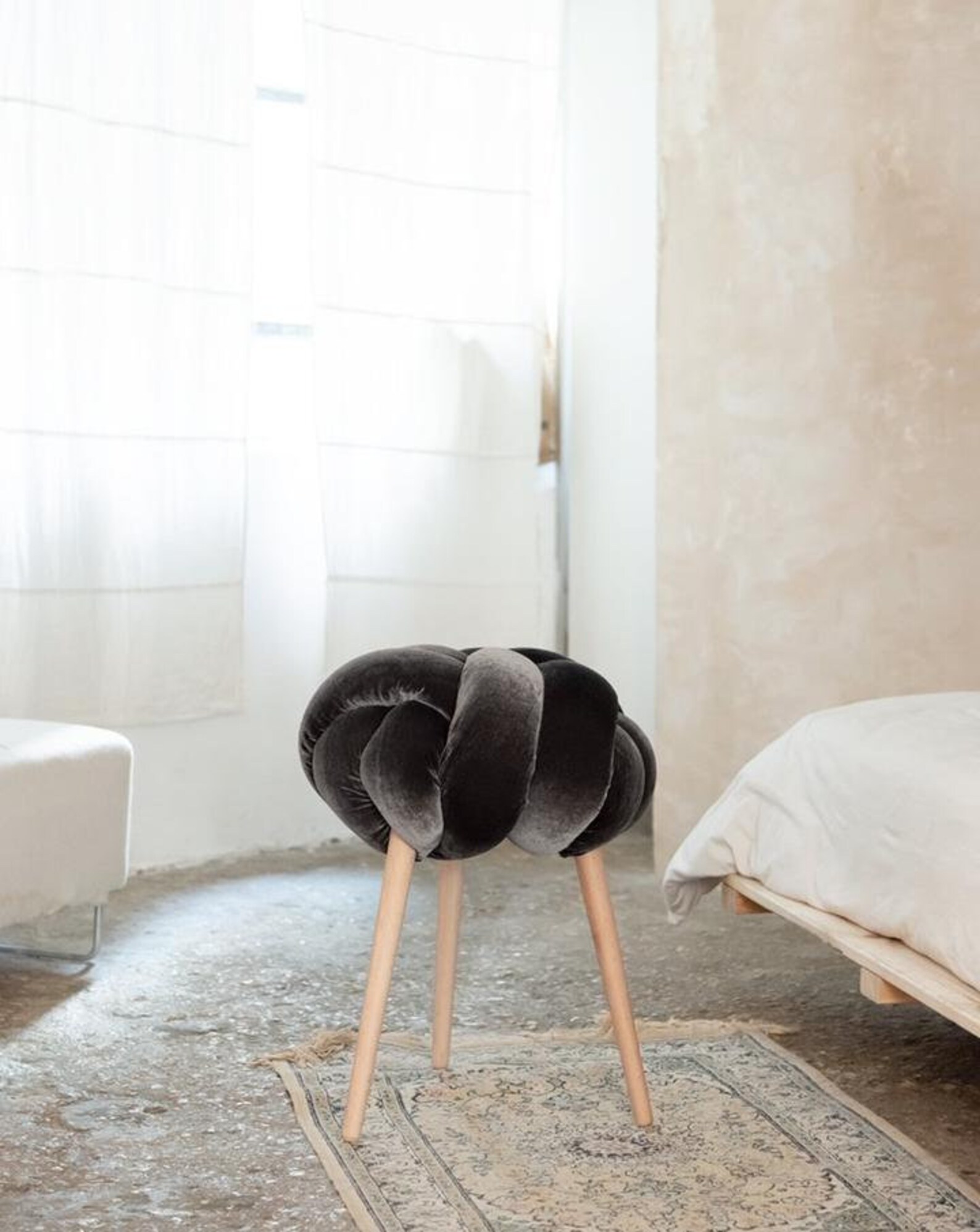 Grey Velvet Knot Stool Velvet Stool Modern Velvet Stools | Etsy