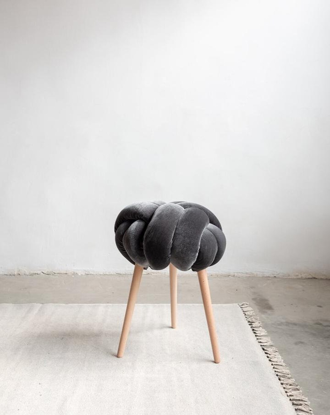 Grey Velvet Knot Stool, Velvet Stool, Modern Velvet Stools, Designer ...