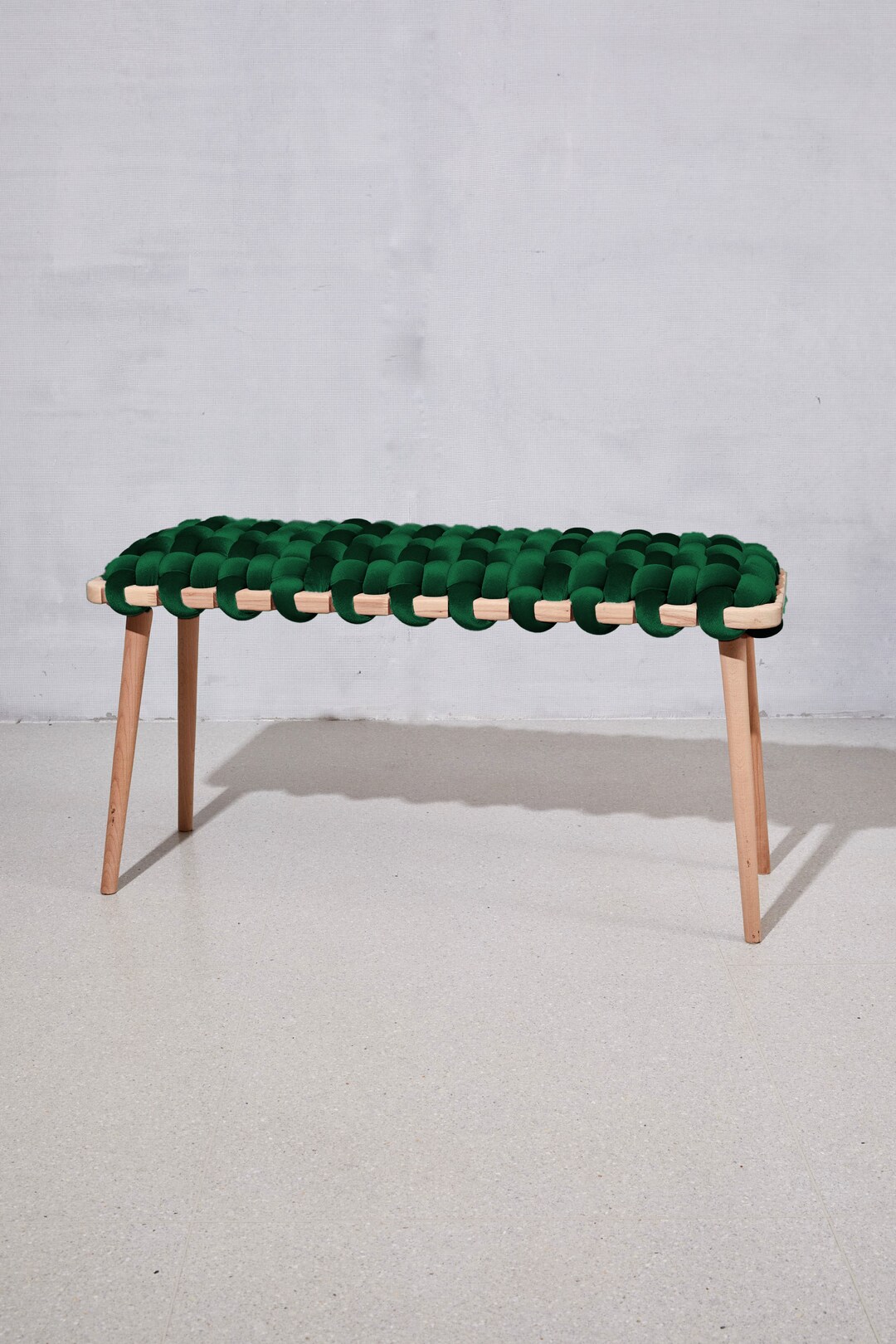 Woven Bench in Emerald Green Velvet, Wooden Bench, Entrance Bench ...