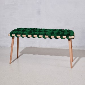 Woven Bench in Emerald Green Velvet, Wooden Bench, Entrance Bench ...