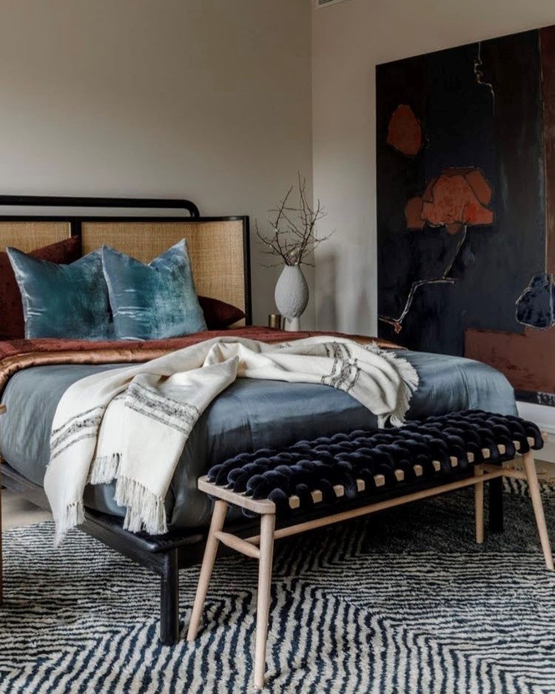 Woven Bench in Emerald Green Velvet Wooden Bench Entrance - Etsy