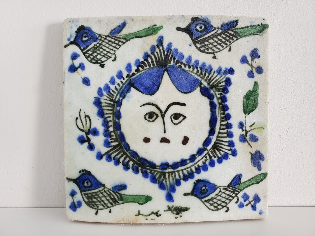 Ceramic Hand Painted Tile, Sun Face Birds, Persian Tiles Replica. - Etsy