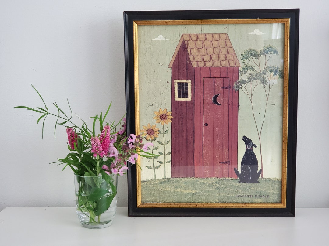 Vintage Warren Kimble Outhouse With Dog Print , Farmhouse Country ...