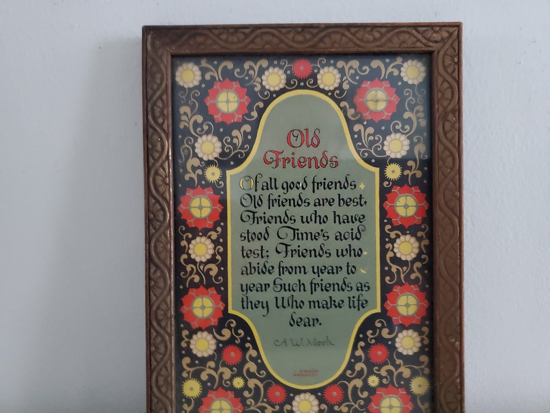 Old Friends Framed Poem, Art Nouveau Lithograph, Vintage Framed Wall ...