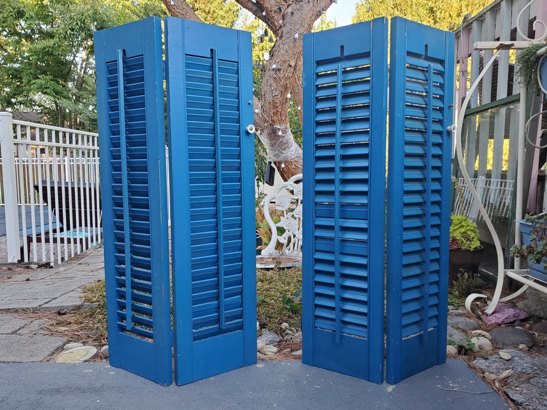 Antique Wooden Shutters Bi Fold, Vintage Wood Window Shutter, Louvered ...