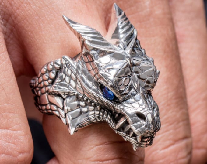 Dragon Ring, Silver Dragon Head Ring With Gemstones - Etsy
