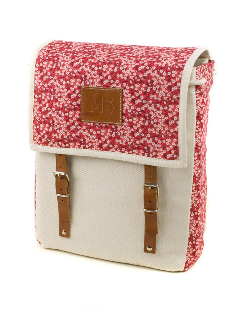 Daisy Red Print Backpack Red Daisies Canvas and Leather | Etsy