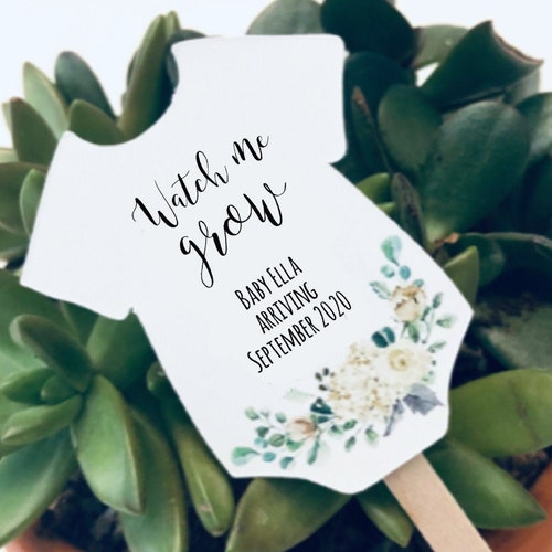 Gold Greenery Watch Me Grow Tag Template Baby Shower Favor | Etsy