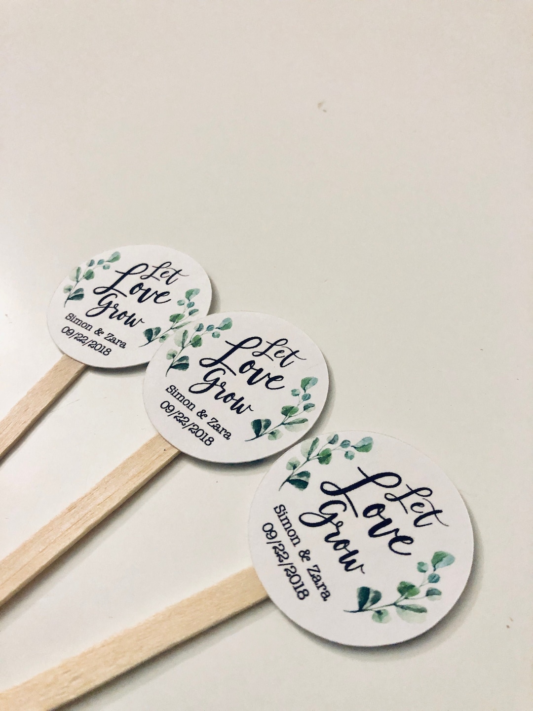 Printed Let Love Grow Tags 1.5" Wedding Favor Tags on Stick Succulent ...