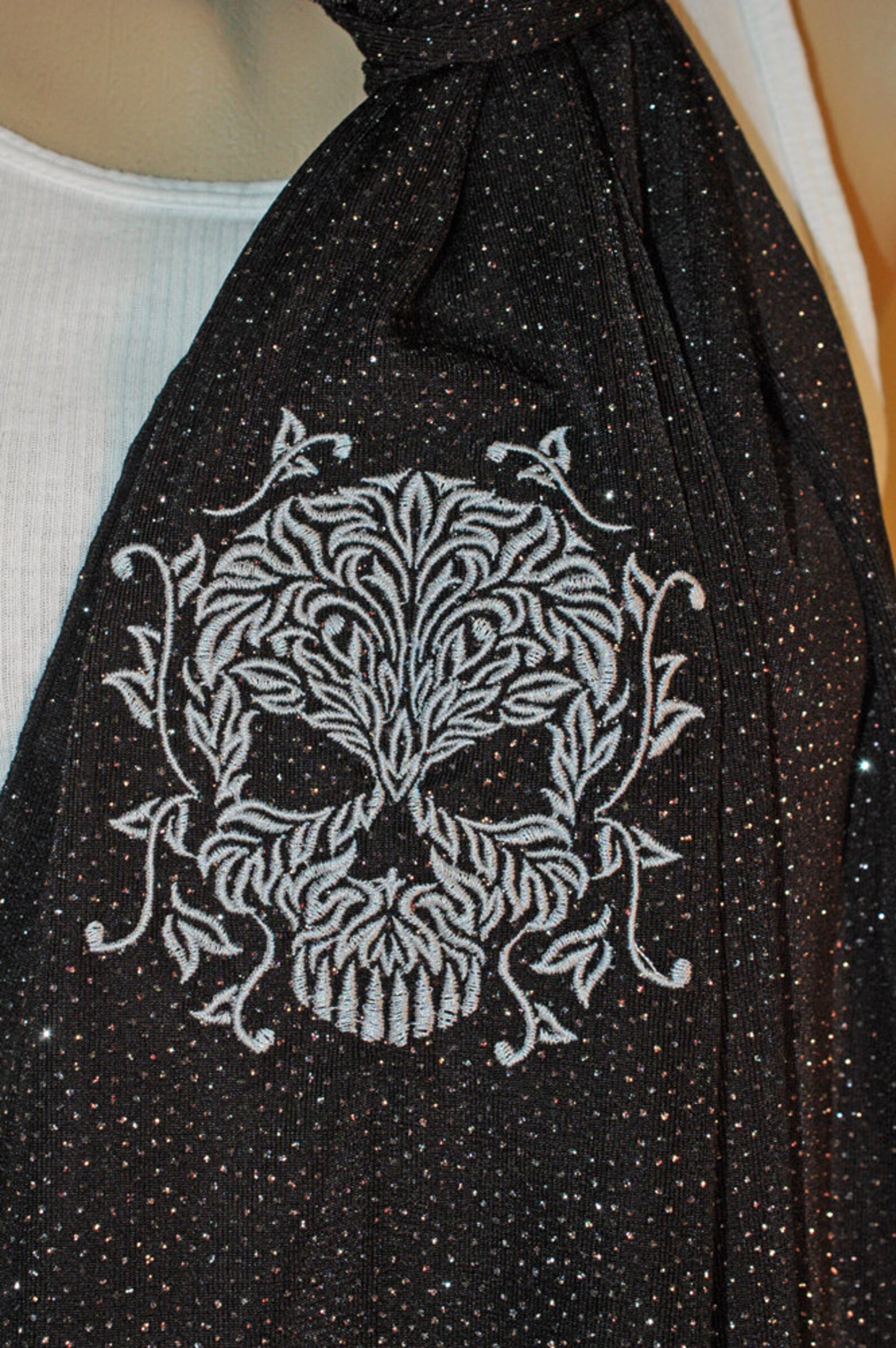 Embroidered Skull Scarf - Etsy