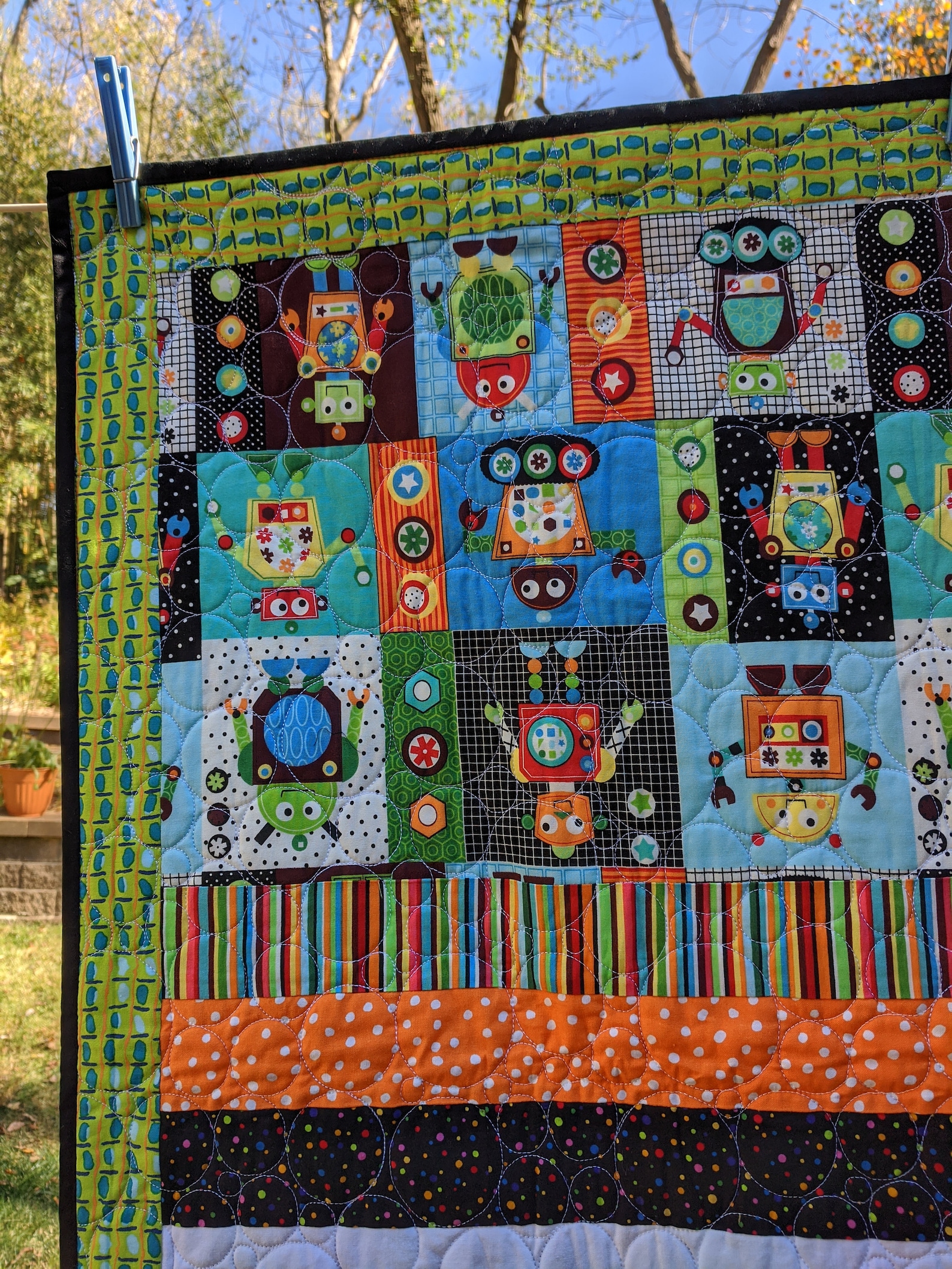 Robot Fun, Strip Quilt, Kid Quilt, Toddler Quilt, Lover of Robots Quilt ...