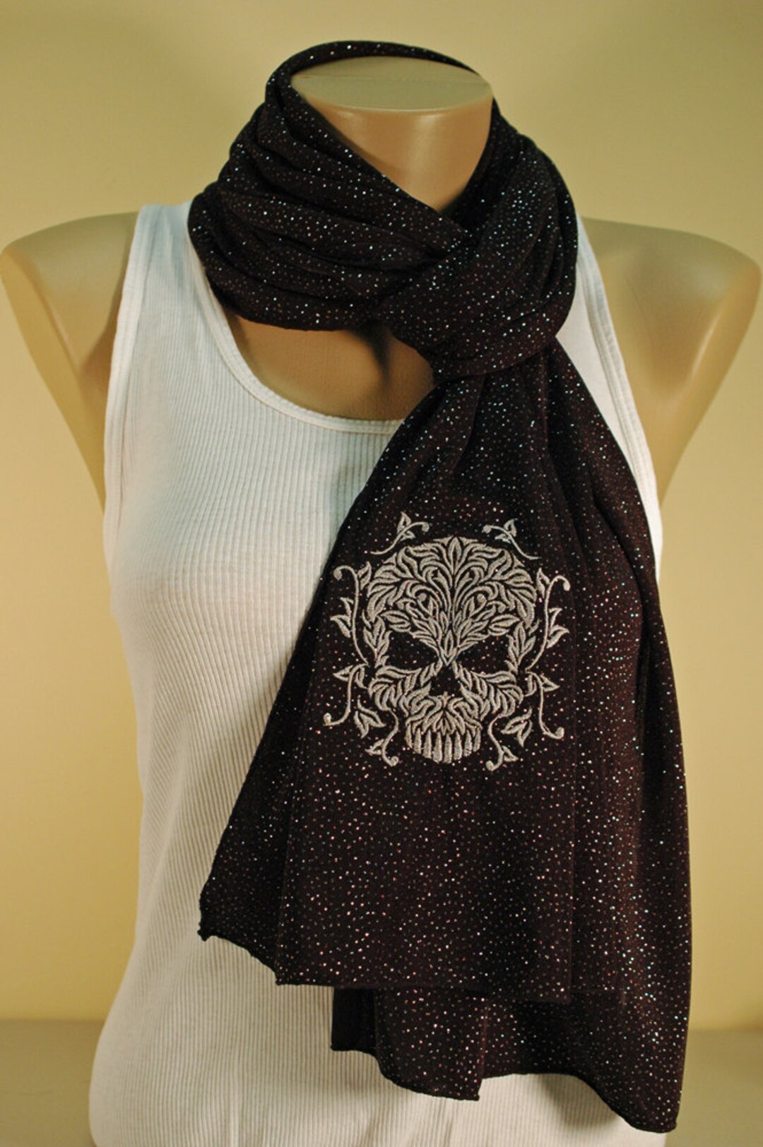Embroidered Skull Scarf - Etsy