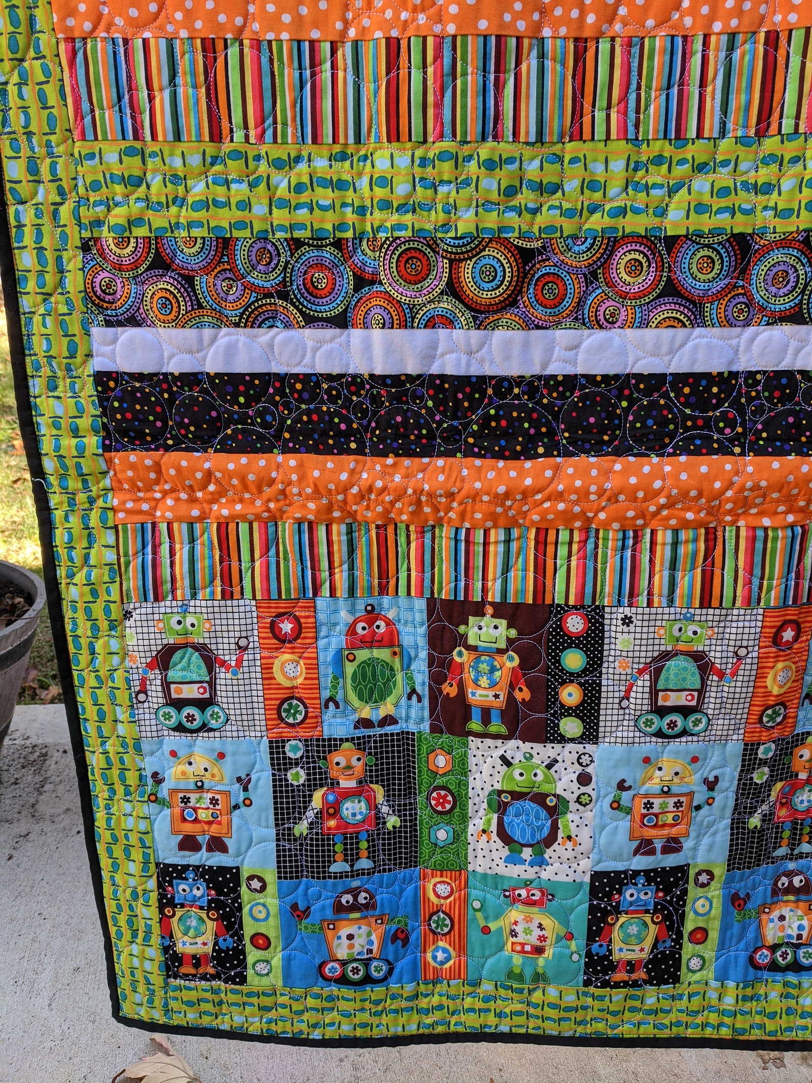 Robot Fun, Strip Quilt, Kid Quilt, Toddler Quilt, Lover of Robots Quilt ...
