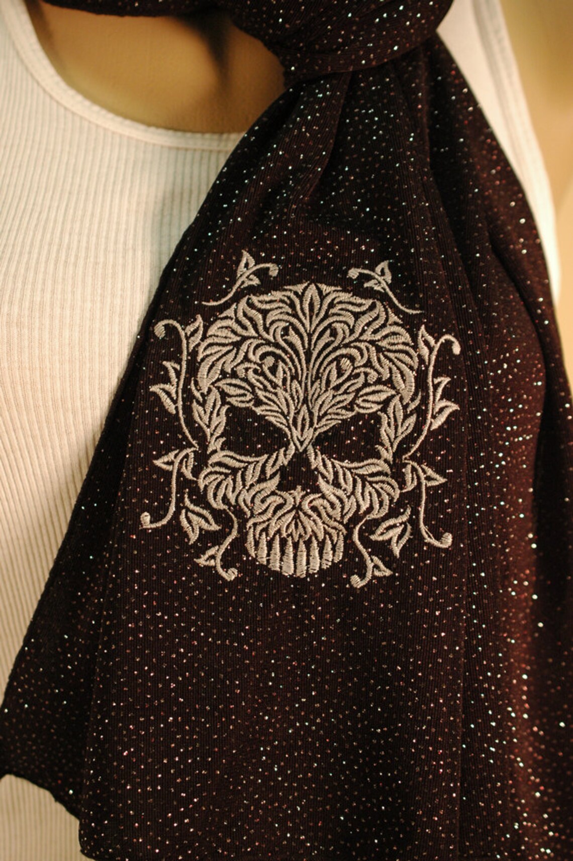 Embroidered Skull Scarf - Etsy