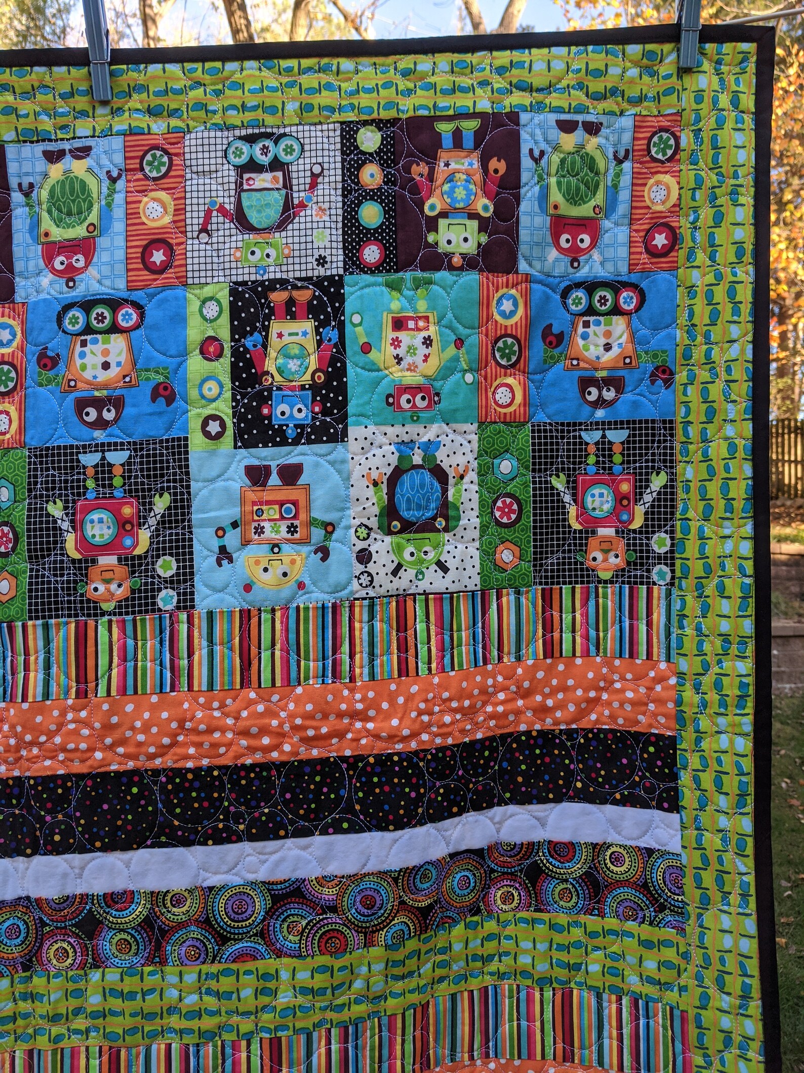 Robot Fun, Strip Quilt, Kid Quilt, Toddler Quilt, Lover of Robots Quilt ...