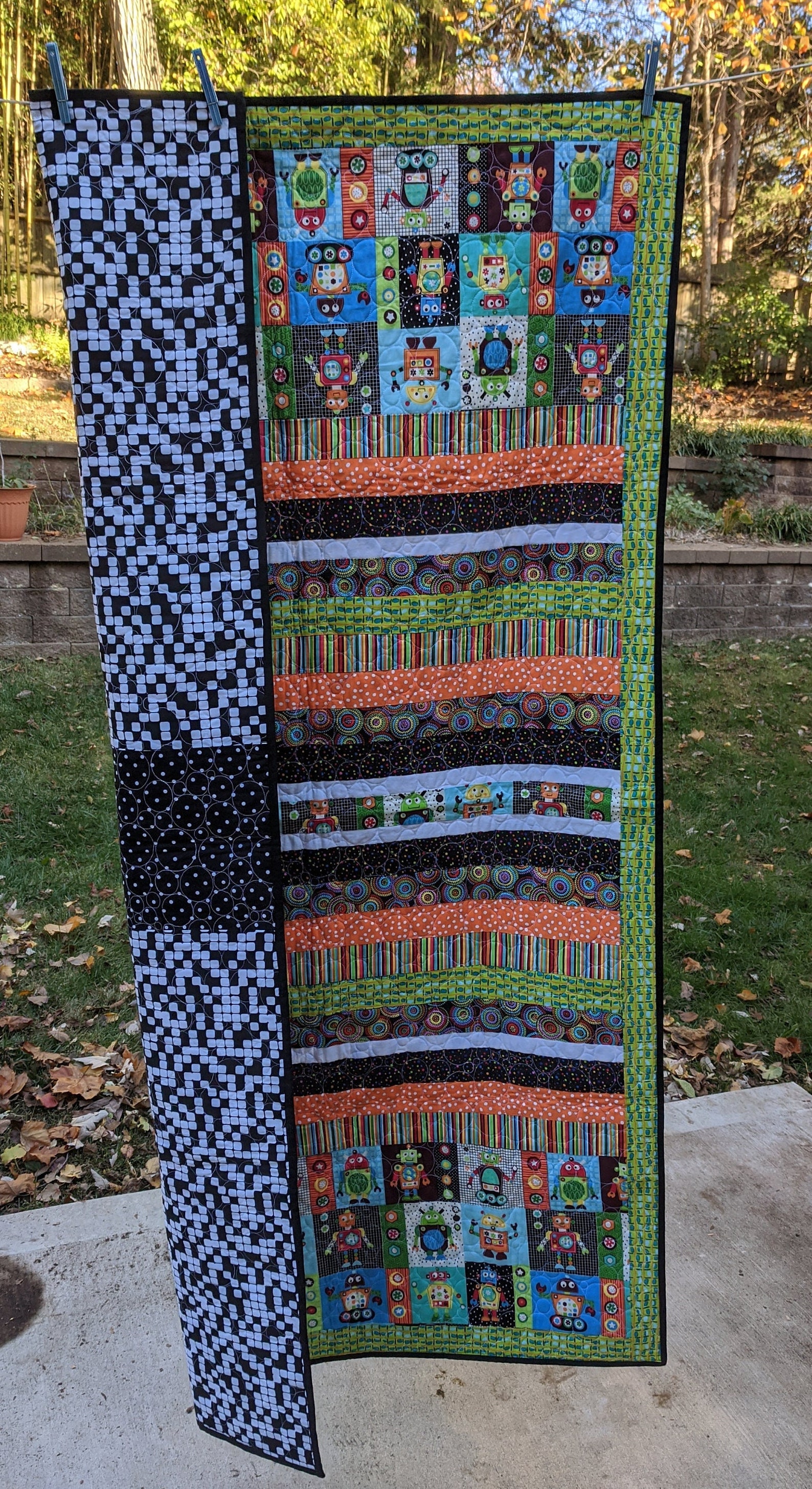 Robot Fun, Strip Quilt, Kid Quilt, Toddler Quilt, Lover of Robots Quilt ...