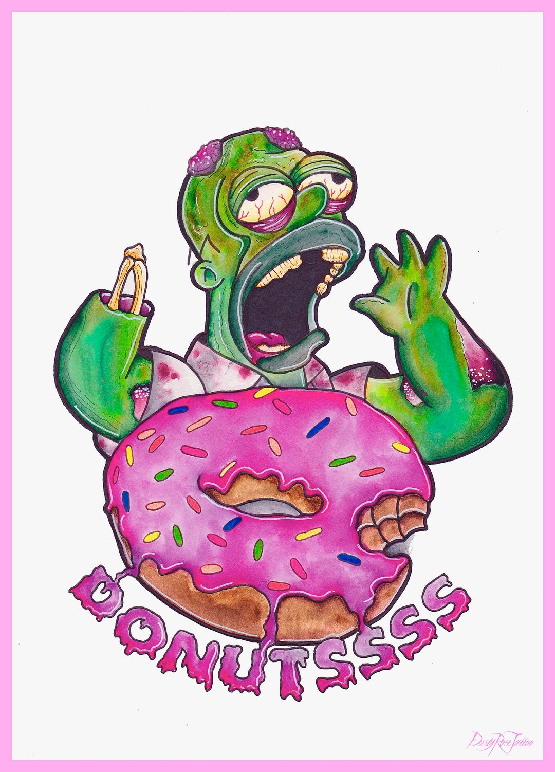 Homer Simpson Zombie Donut Art Print, the Simpsons, Donuts, Zombie Art ...