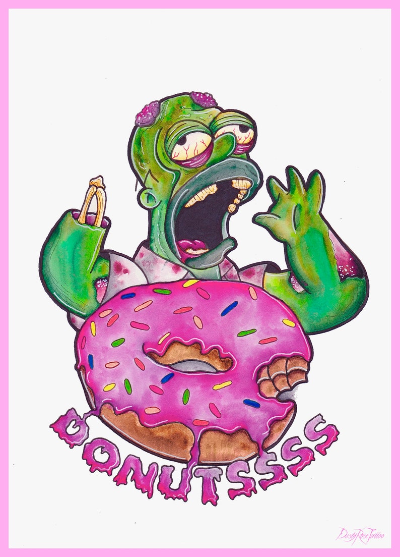 Homer Simpson Zombie Donut Art Print, the Simpsons, Donuts, Zombie Art ...