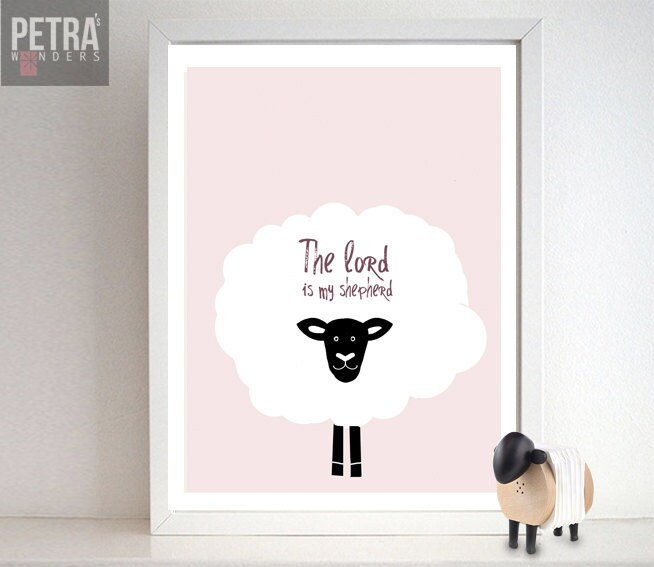 Sheep Nursery Print- Bible Verse Art- the Lord is My Shepherd Wall Art ...