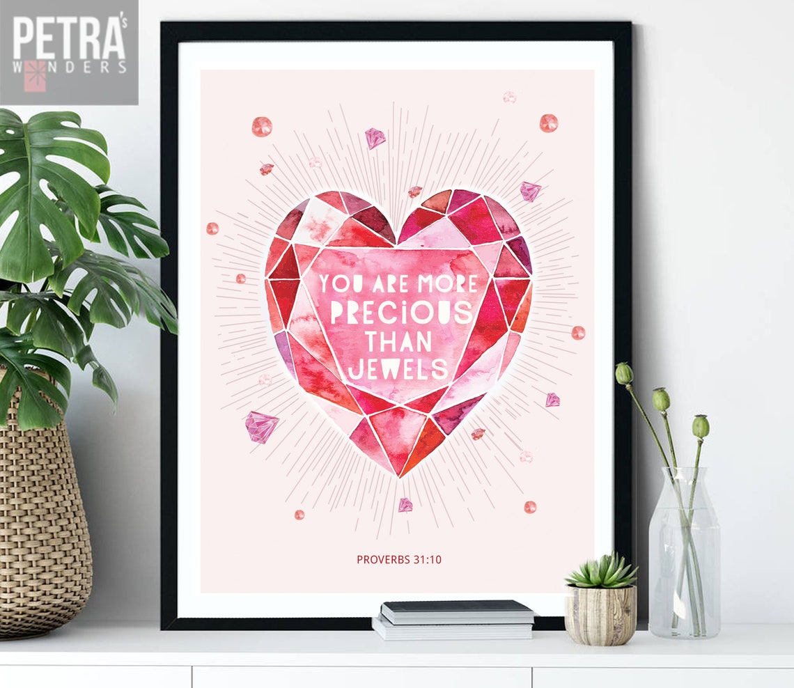 You Are More Precious Than Rubies / Jewels Print, Bible Verse Wall Art ...