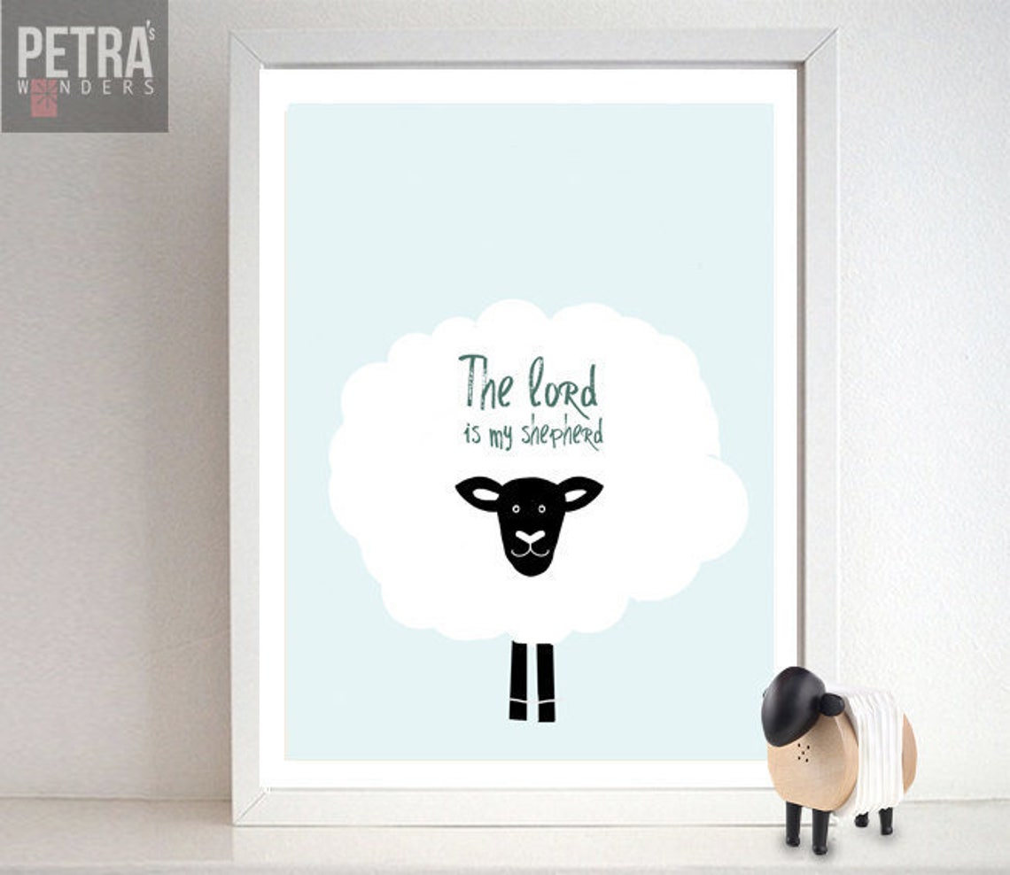 Sheep Nursery Print- Bible Verse Art- the Lord is My Shepherd Wall Art ...