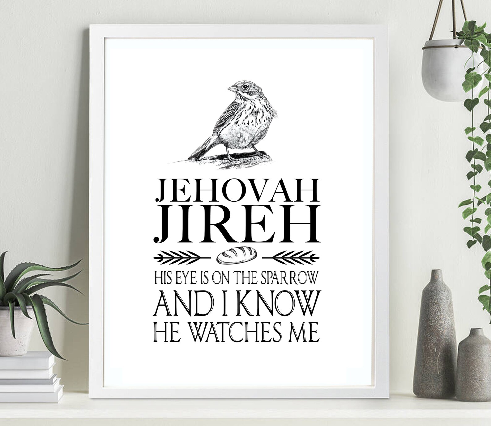 His Eyes is on the Sparrow Print. Jehovah Jireh Sparrow Wall Art. Bible ...
