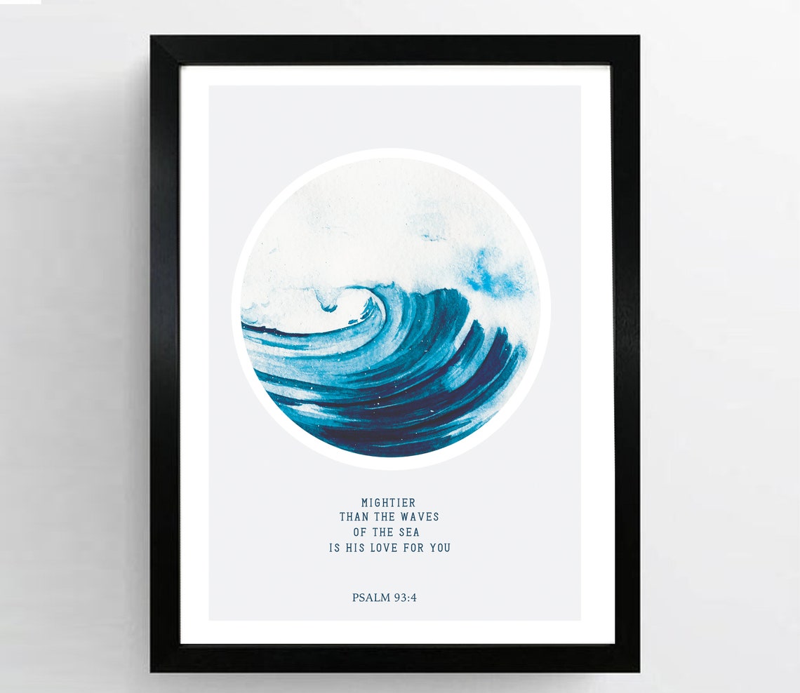 Watercolour Ocean Waves Bible Verse Scripture Art Mightier Than the ...