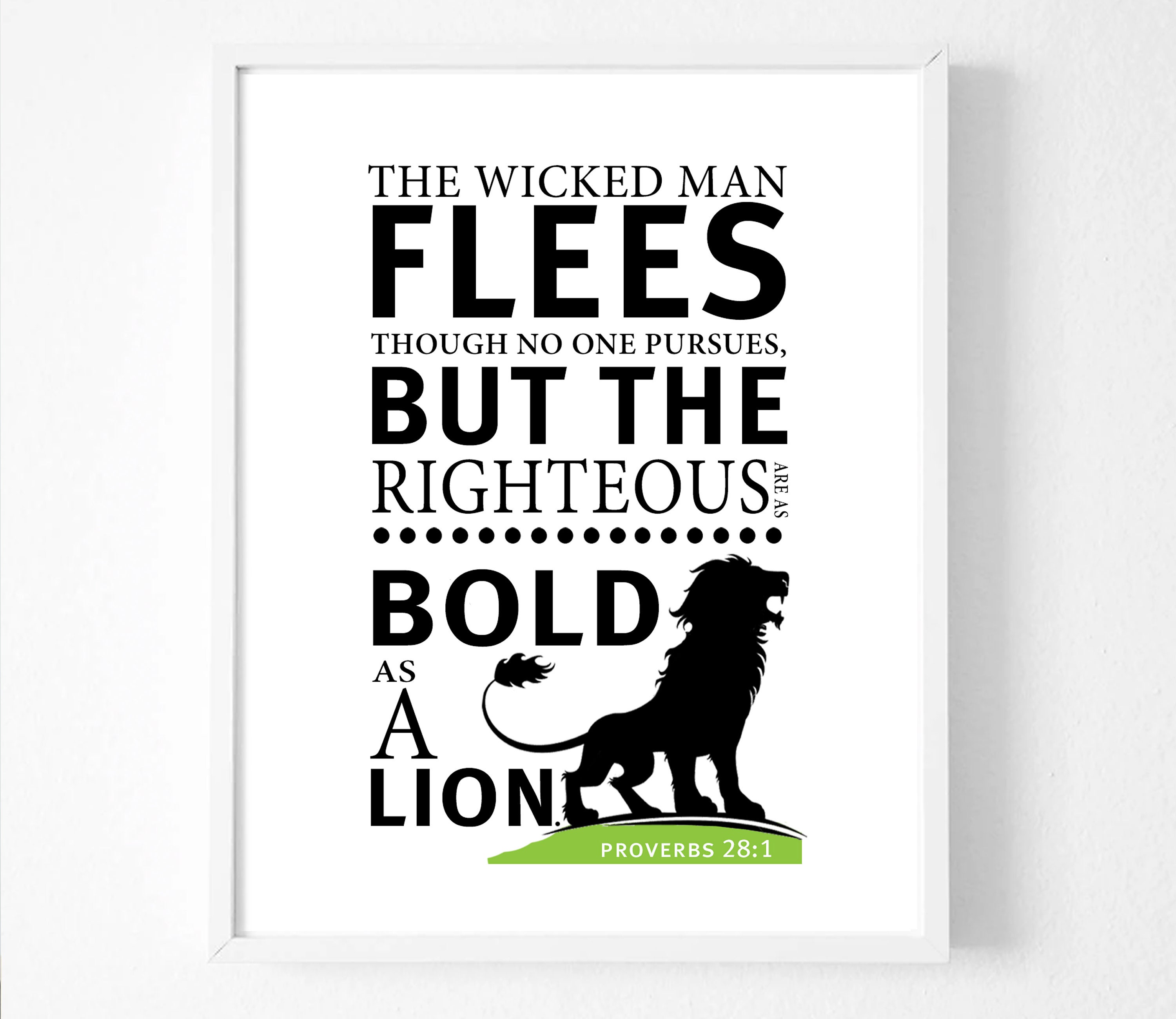 Lion Print Bible Verse Wall Art Proverbs 28:1 Scripture Art - Etsy