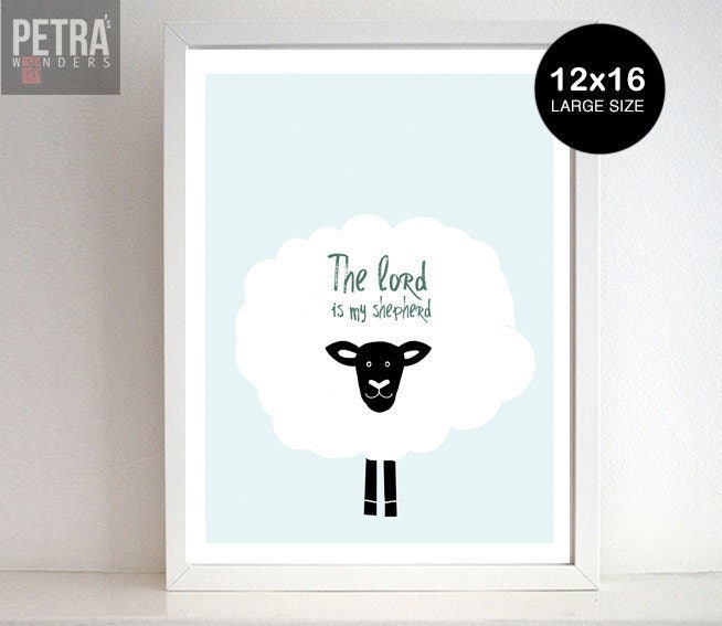 Sheep Nursery Print- Bible Verse Art- the Lord is My Shepherd Wall Art ...