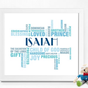 Personalised Boy Name Print - Typographic Words Framed Print, New Baby ...