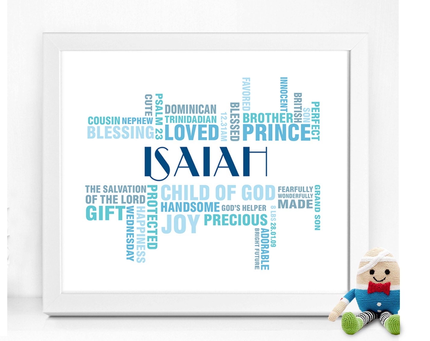 Personalised Boy Name Print Typographic Words Framed Print, New Baby ...