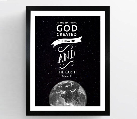 Genesis 1.1 print Scripture art Framed Print Bible verse | Etsy