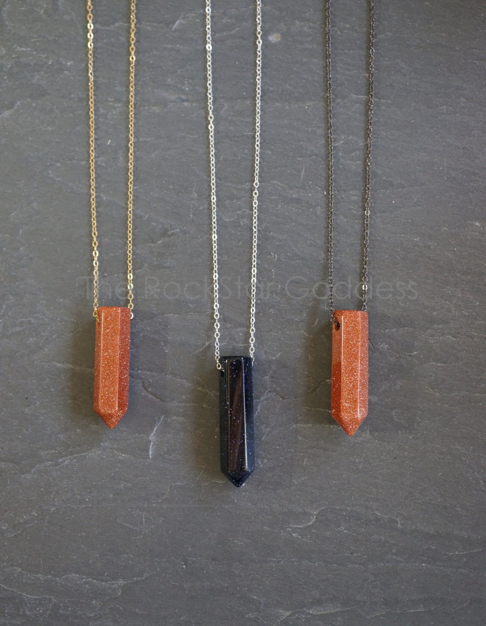 Goldstone Necklace, Blue Goldstone Necklace, Goldstone Pendant ...