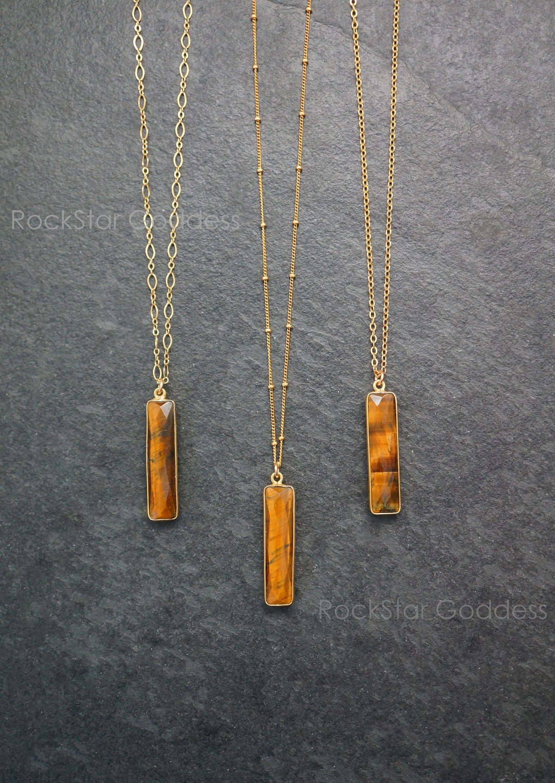 Gold Tiger Eye Pendant Necklace, 14k Gold Chain: Satellite, Link or ...