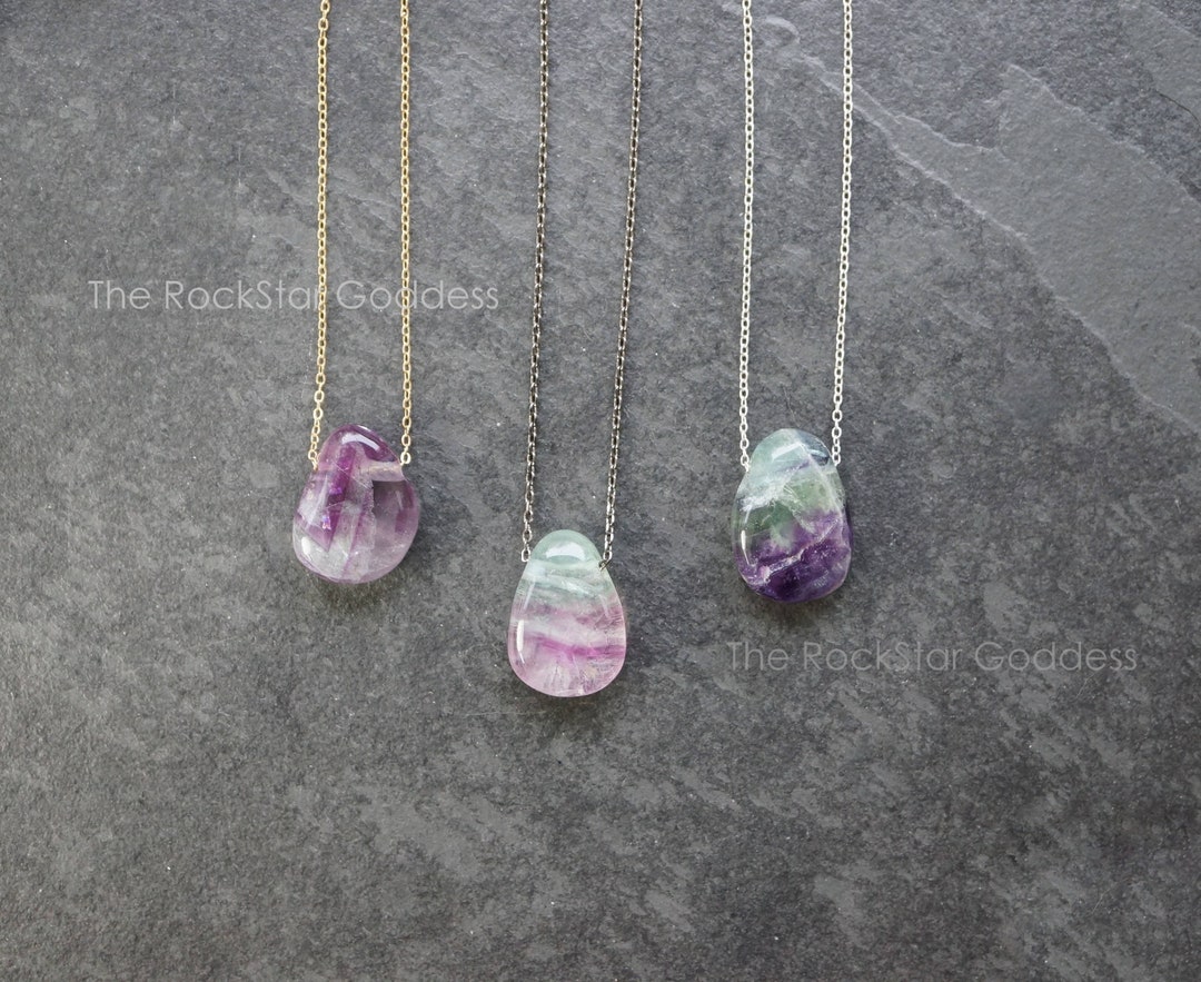 Rainbow Fluorite Necklace, Fluorite Pendant, Fluorite Jewelry, Silver ...