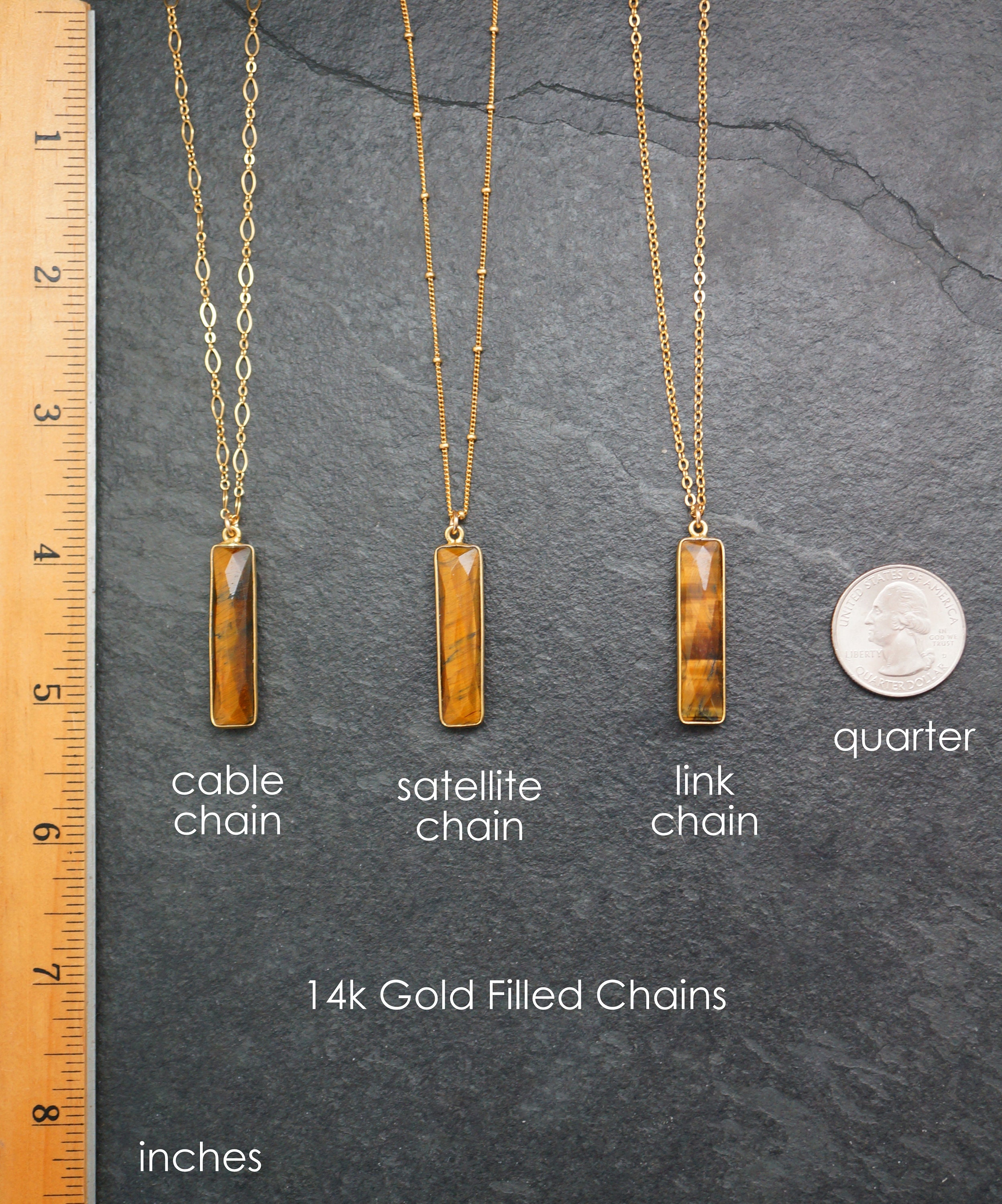 Gold Tiger Eye Pendant Necklace, 14k Gold Chain: Satellite, Link or ...