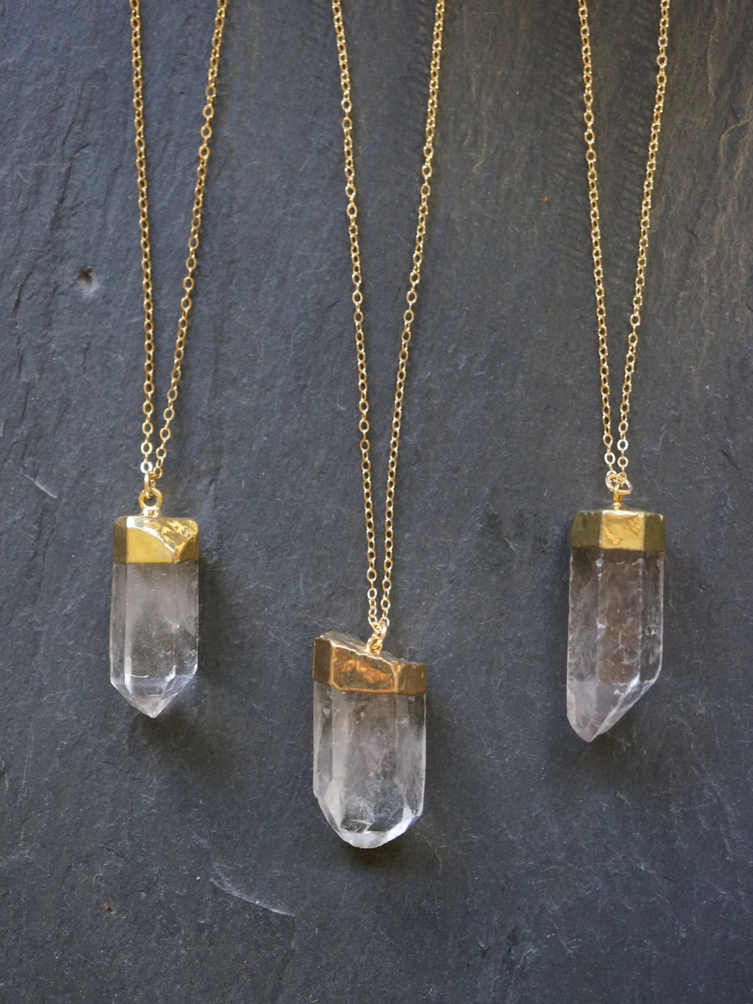 Quartz Necklace, Raw Quartz Necklace, Gold Quartz Pendant, Raw Quartz ...