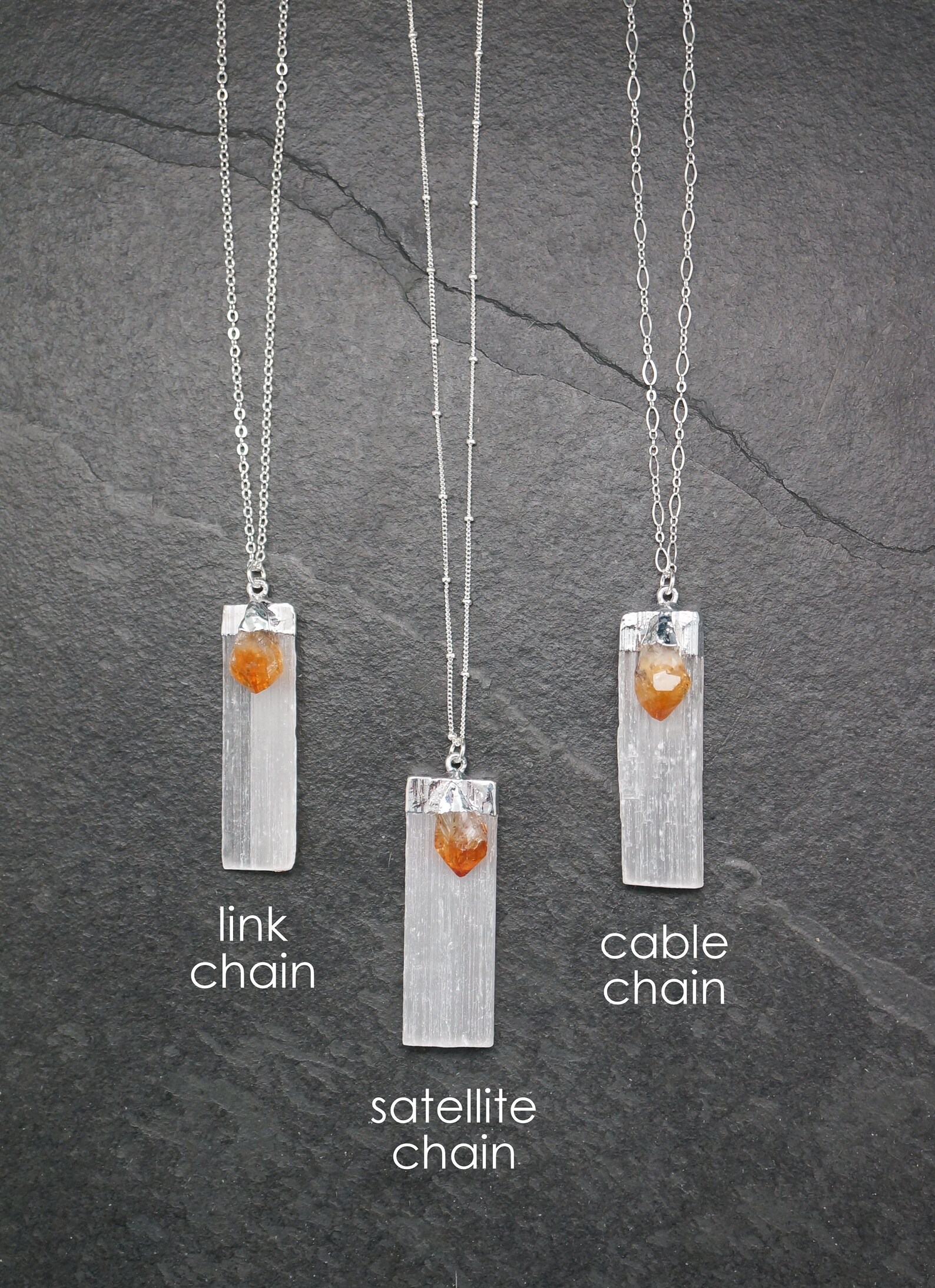 Selenite Necklace, Silver Selenite Necklace, Selenite Pendant, Citrine ...